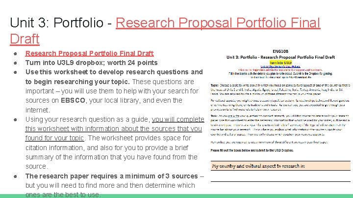 Unit 3 Portfolio Research Proposal English 10 B