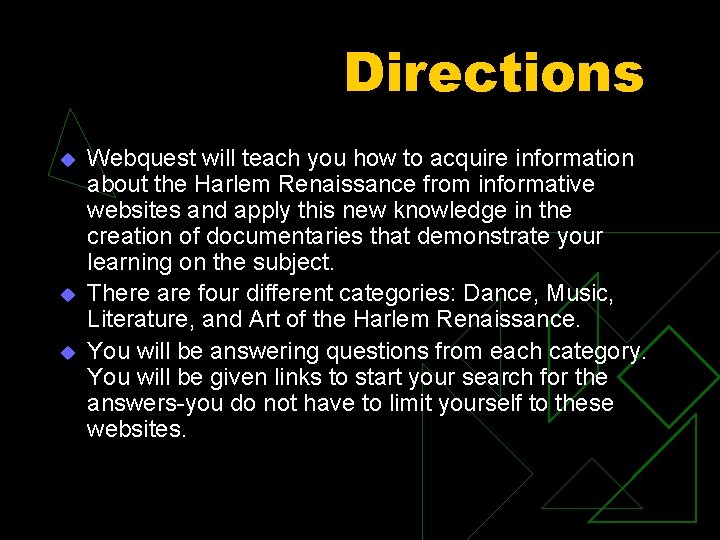 Harlem Renaissance Webquest English 11 Background and introduction
