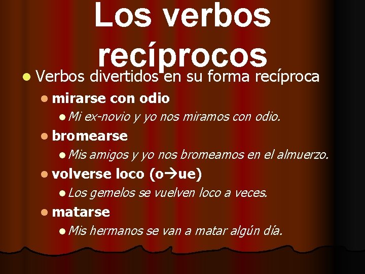 Los verbos recprocos reciprocal adjective shared felt or