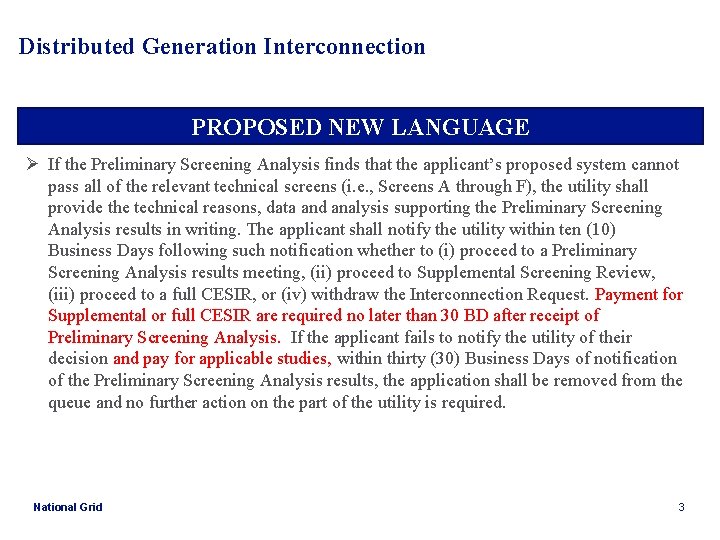 Distributed Generation Interconnection Proposed 2020 SIR Update Distributed