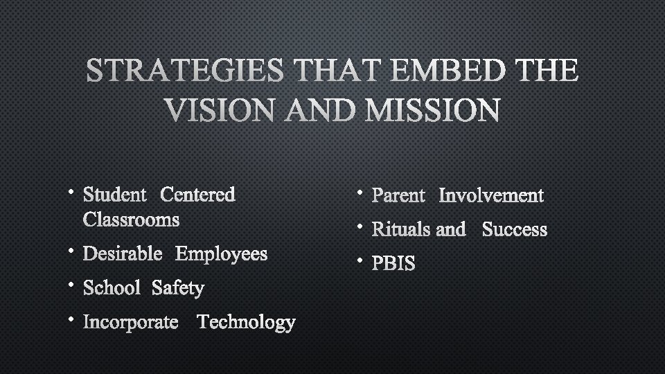 SHAPING SCHOOL CULTURE BY LIVING THE VISION AND