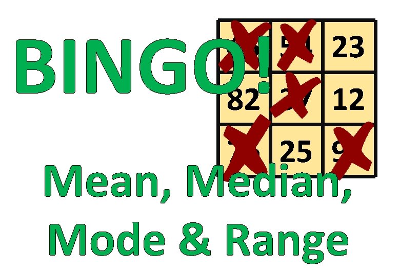 Mean Median Mode Range Bingo Only Answers Students