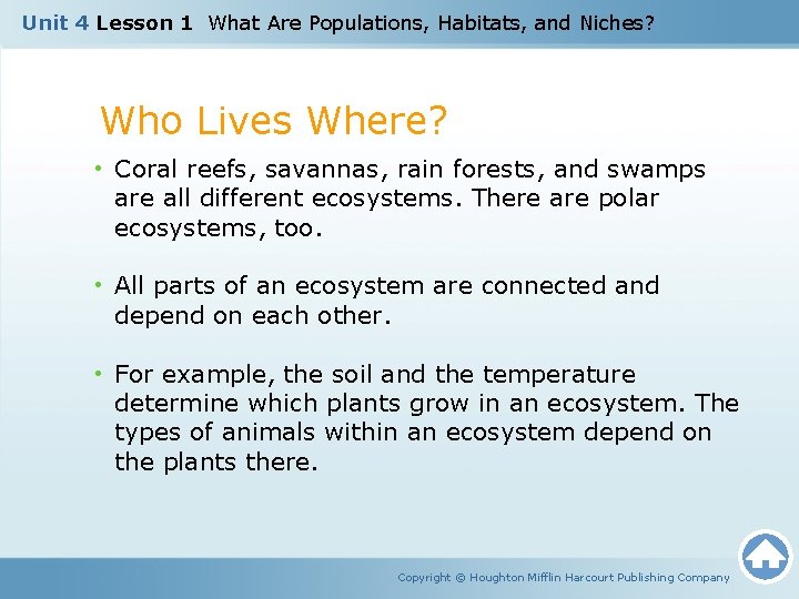 Unit 4 Lesson 1 What Are Populations Habitats
