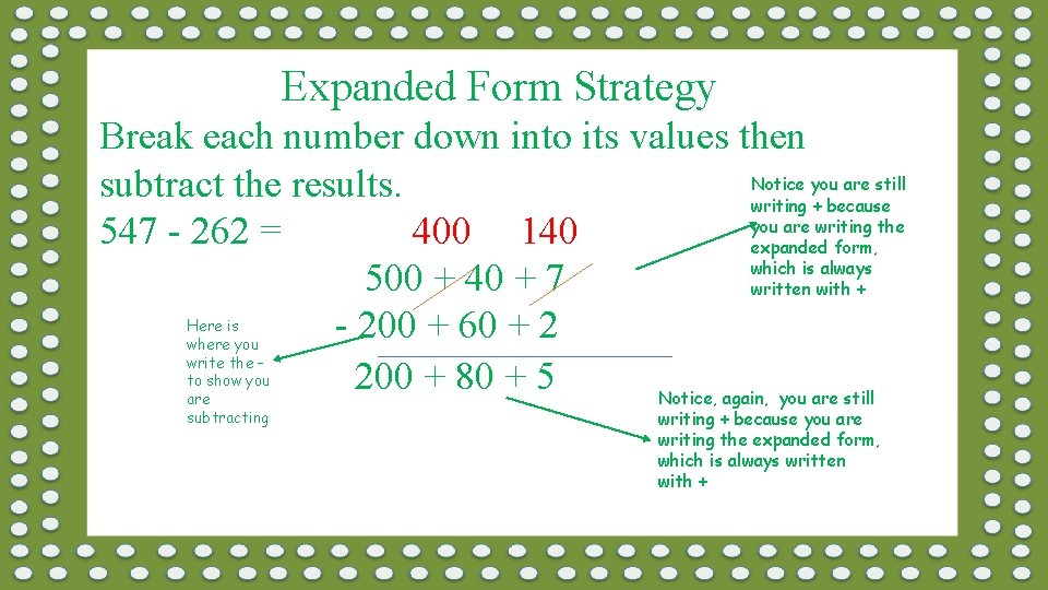 Strategies for solving 3 digit subtraction problems Traditional
