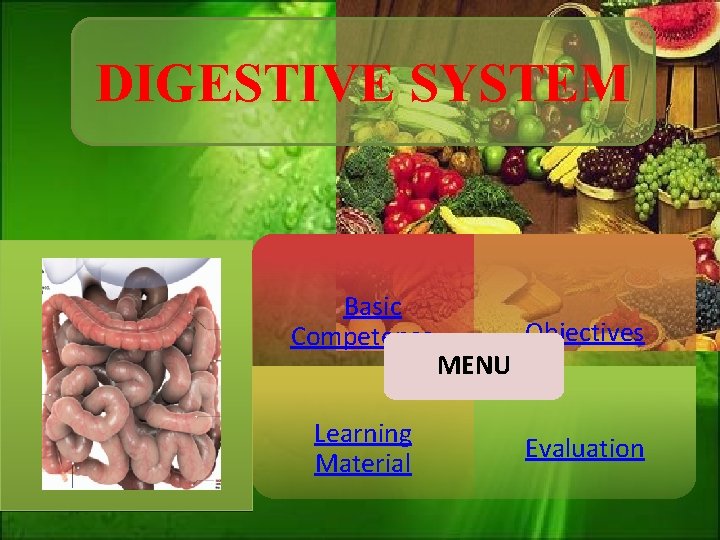 DIGESTIVE SYSTEM Basic Competence Learning Material MENU Objectives