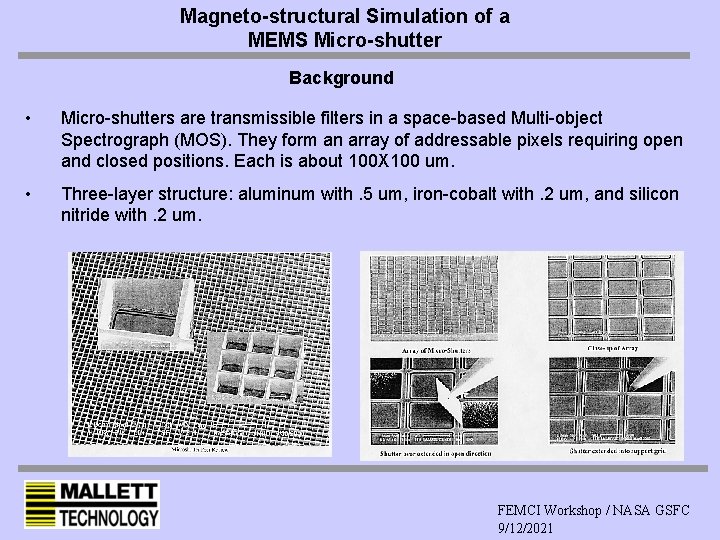 Magnetostructural Simulation Of A Mems Microshutter Presented By 2354