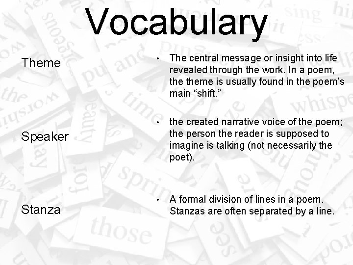 POETRY UNIT Vocabulary Activities and Lessons Week 3