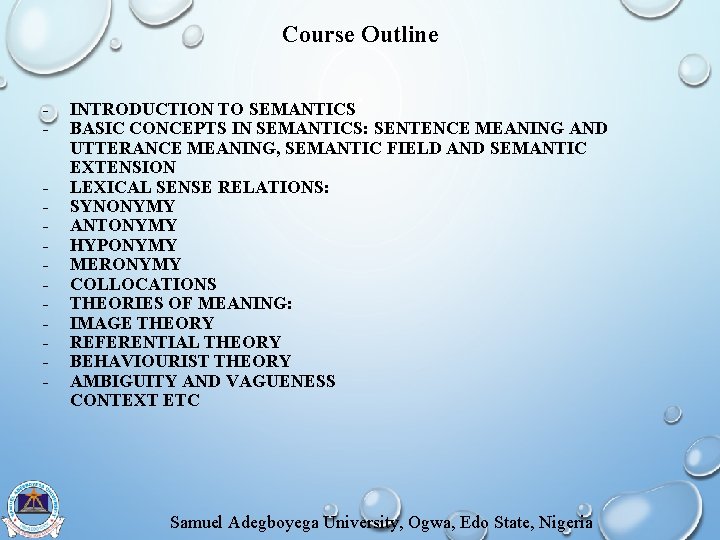 Samuel Adegboyega University P M B 001 Ehor