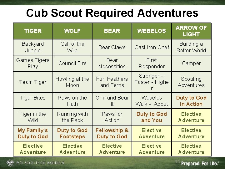 Cub Scout Advancement Delivering Adventure National Advancement Committee
