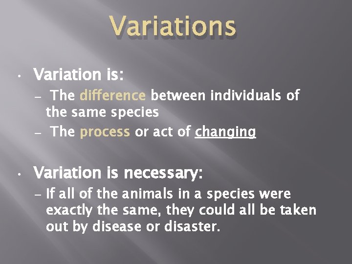 ANIMAL VARIATIONS AND BEHAVIORS Ensuring Survival Ensuring Survival