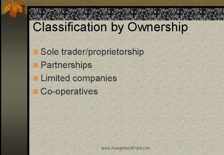 Describing the Difference Forms of Business Ownership www