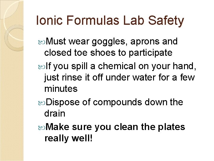 Ionic Formulas Lab Objectives Correctly Apply Naming Rules