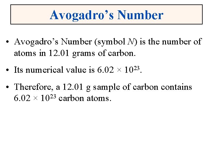 The Mole Concept Avogadros Number Avogadros Number symbol