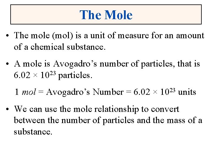 The Mole Concept Avogadros Number Avogadros Number symbol
