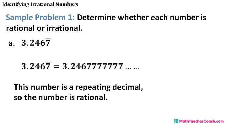 Identifying Irrational Numbers Unit 1 Lesson 4 Identifying