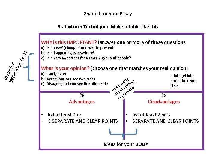 Planning The Outline 1 Look at your brainstorm