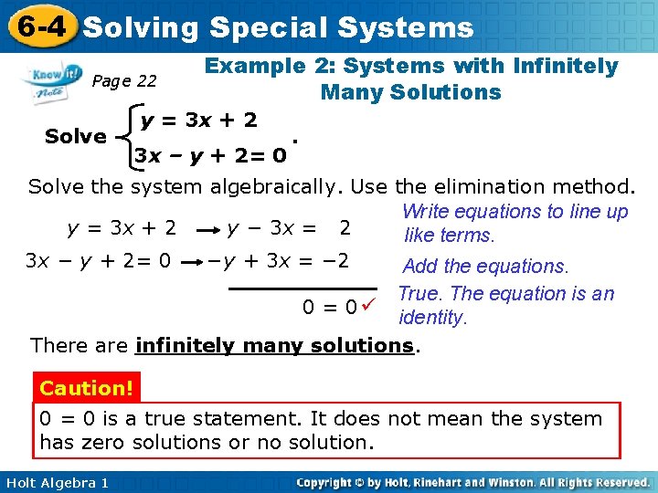 6 4 Solving Special Systems Lesson Objectives I