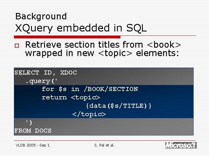 XQuery Implementation in a Relational Database System Shankar