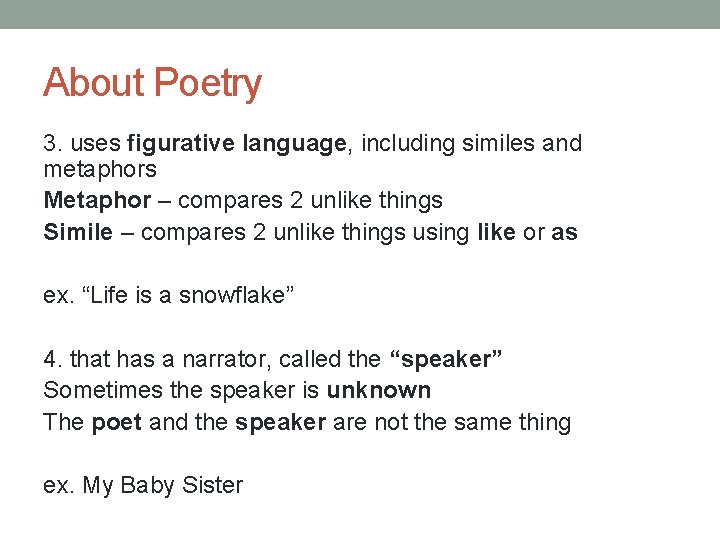 POETRY I can analyze a poem and describe
