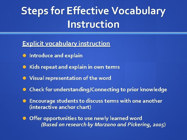 Effective Vocabulary Instruction K 2 nd Grade Gina