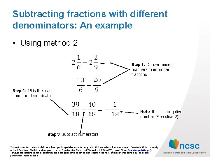 Subtraction with Fractions Words and Math Before you