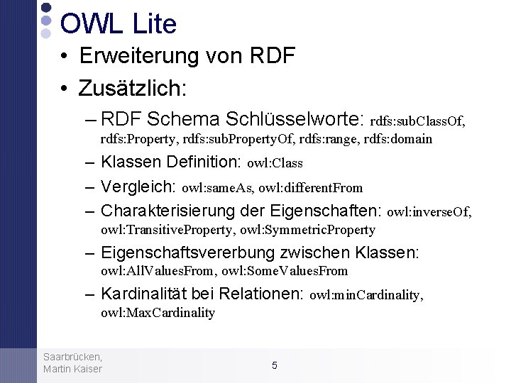 OWLLite Ontology Matching Seminar Semantisches Web und Agenten