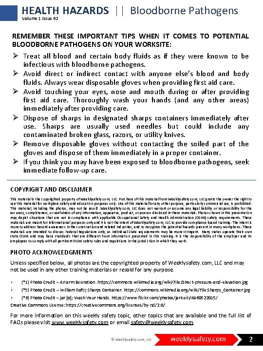 HEALTH HAZARDS Bloodborne Pathogens Volume 1 Issue 62
