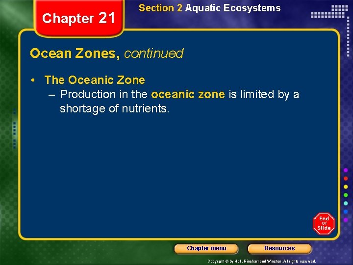 Chapter 21 Section 2 Aquatic Ecosystems Objectives Identify