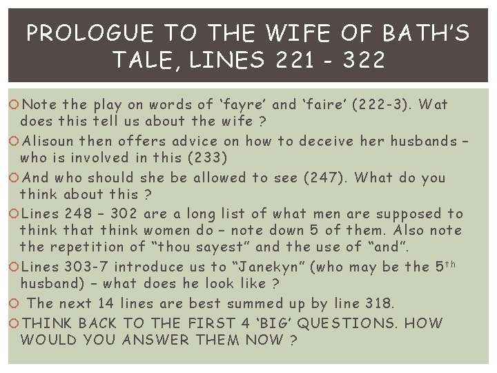 THE WIFE OF BATHS PROLOGUE TO HER TALE