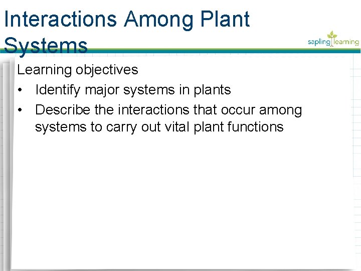 Interactions Among Plant Biology 10B Systems Interactions Among
