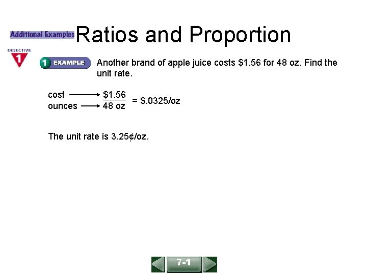 ALGEBRA 1 LESSON 4 1 Ratios and Proportion