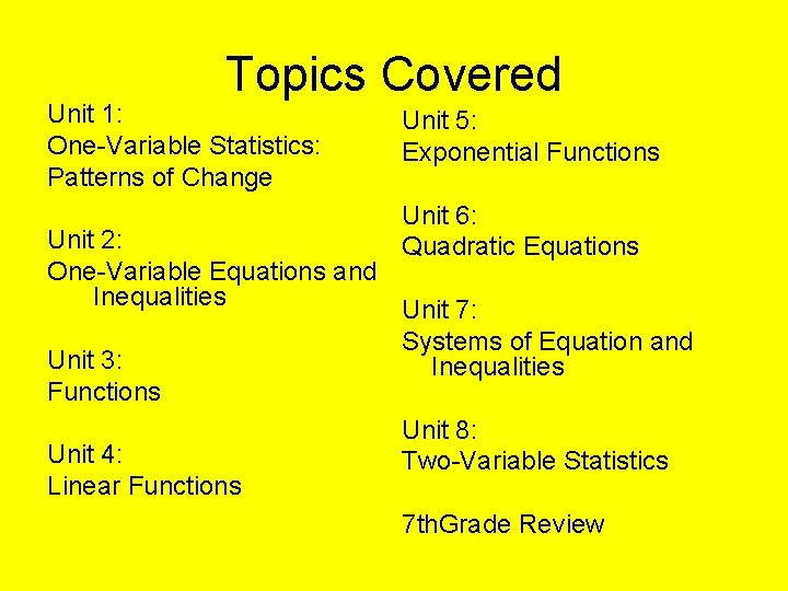 Curriculum Night 2014 2015 Math 1 Mr Byrd