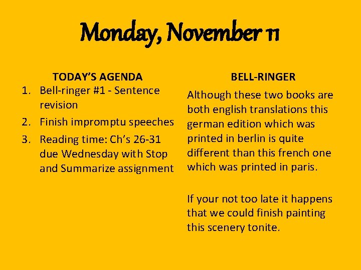November 2013 BellRinger Activities and Lesson Plans ENGLISH
