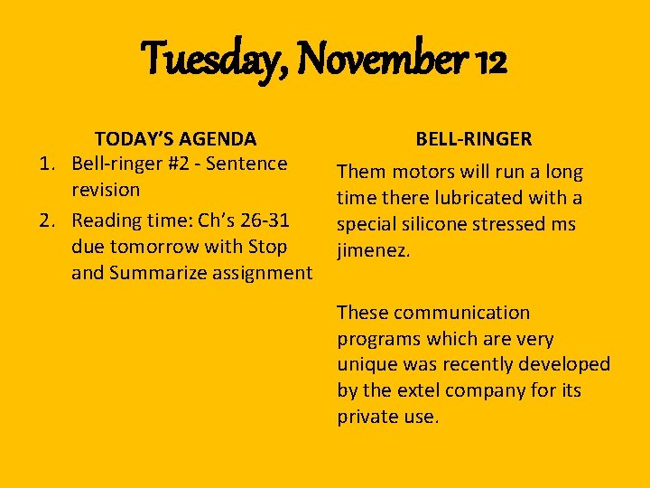 November 2013 BellRinger Activities and Lesson Plans ENGLISH