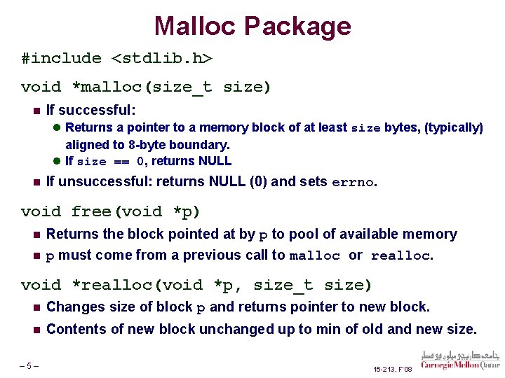 15 213 Dynamic Memory Allocation I October 20