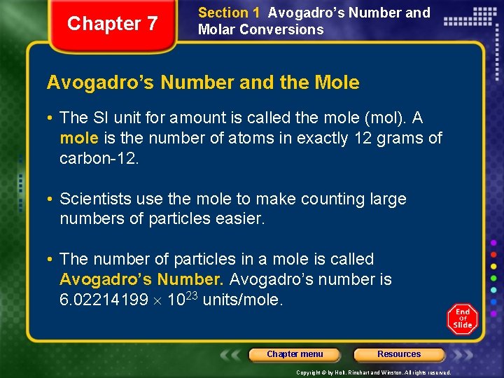 Chapter 7 The Mole and Chemical Composition Table