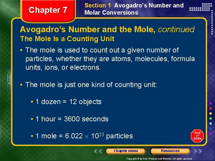 Chapter 7 The Mole and Chemical Composition Table