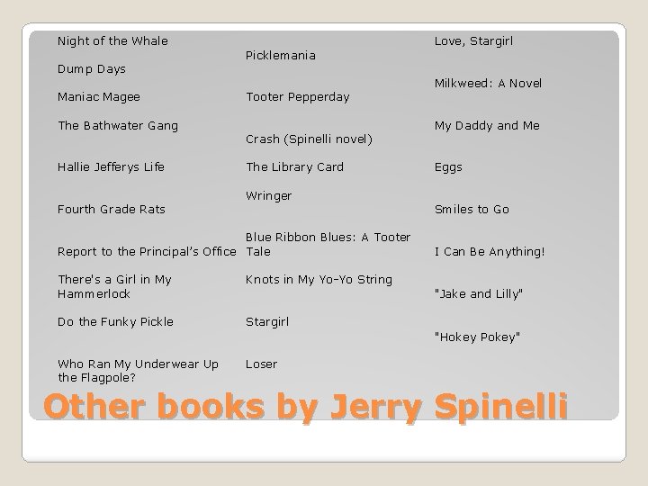 Maniac Magee Jerry Spinelli Jerry Spinelli born February