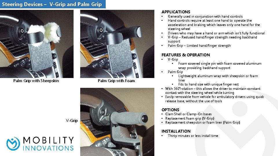 Steering Devices MPD and Veigel Knob APPLICATIONS Generally