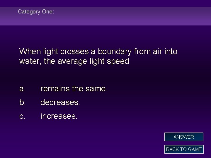 Unit 7 Jeopardy Review Refraction of Light between