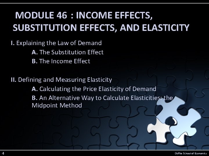 MODULE 46 INCOME EFFECTS SUBSTITUTION EFFECTS AND ELASTICITY
