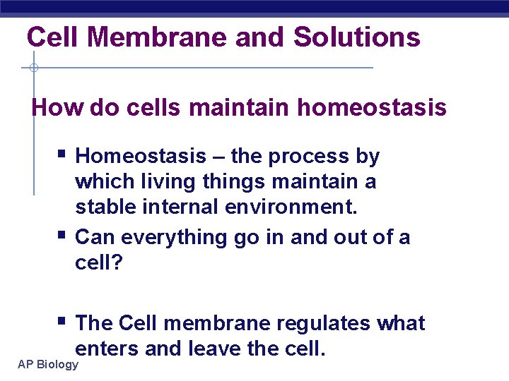 Movement across the Cell Membrane AP Biology 2007