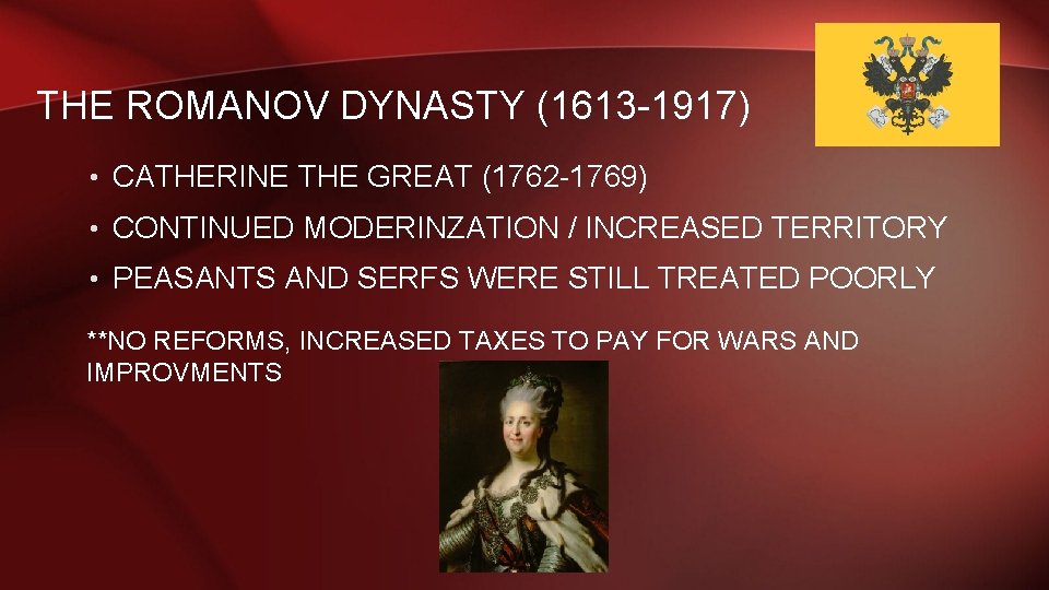 RUSSIAN REVOLUTION Subtitle THE ROMANOV DYNASTY 1613 1917