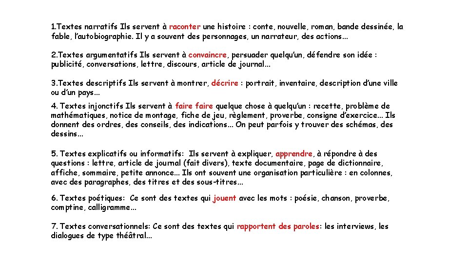 Les diffrents types de textes Quand tu tombes