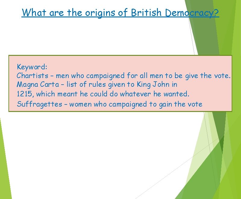 What are the origins of British Democracy STARTER