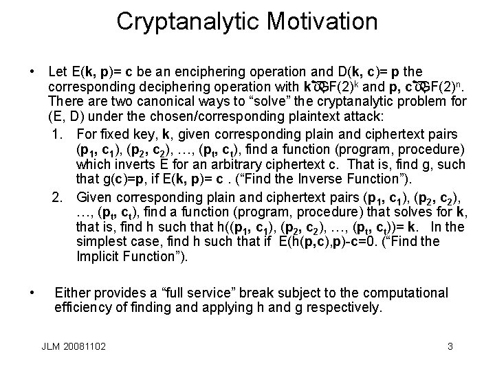 Cryptanalysis Lecture 11 Boolean Functions And Cryptanalysis John