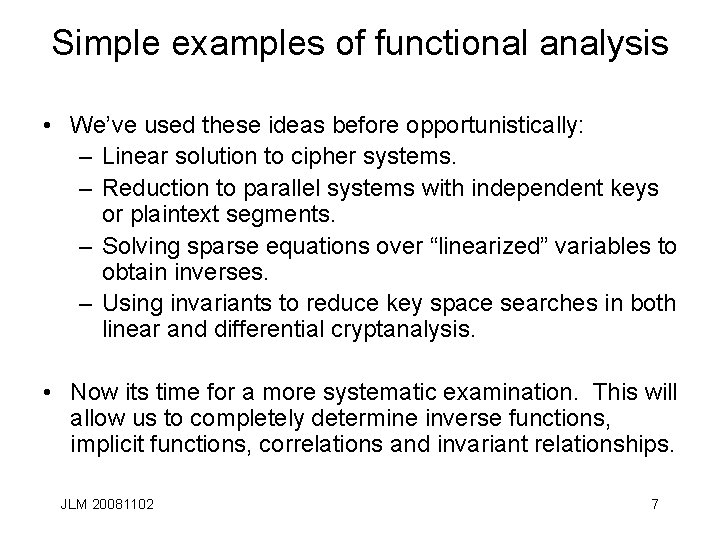 Cryptanalysis Lecture 11 Boolean Functions And Cryptanalysis John