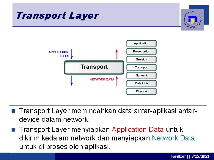 Jaringan Komputer Transport Layer Fasilkom 9152021 Objectives Fungsi