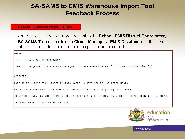 TOPICS Errors Omissions Submissions Utility Generate SASAMS Error
