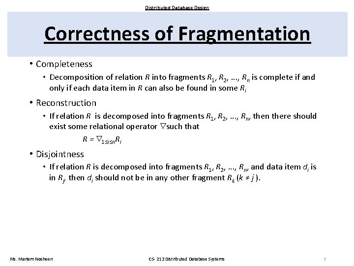 CS212 Distributed Database Systems Distributed Database Design Part